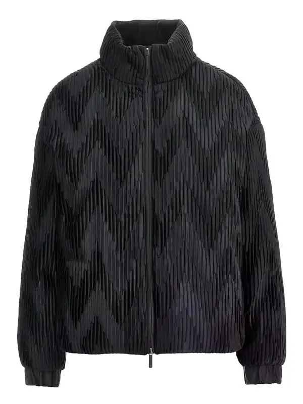 Emporio Armani Chevron Pleated High-neck Puffer Jacket - Black