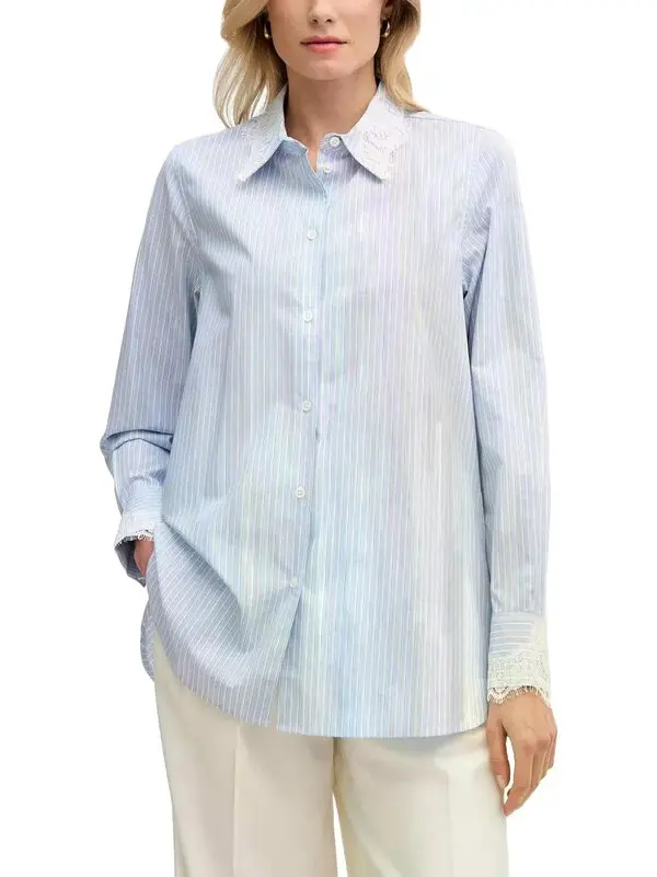 MOS MOSH Elinda Lace-trimmed Striped Shirt - Blue