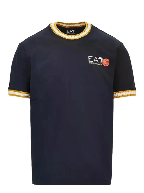EA7 Logo-print Striped-trim T-shirt - Blue