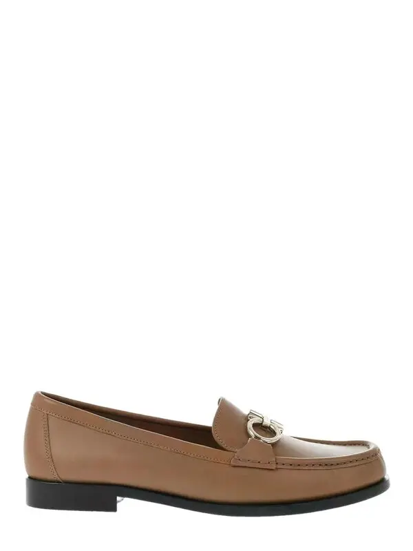 FERRAGAMO Gancini Plaque Leather Loafers - Neutrals