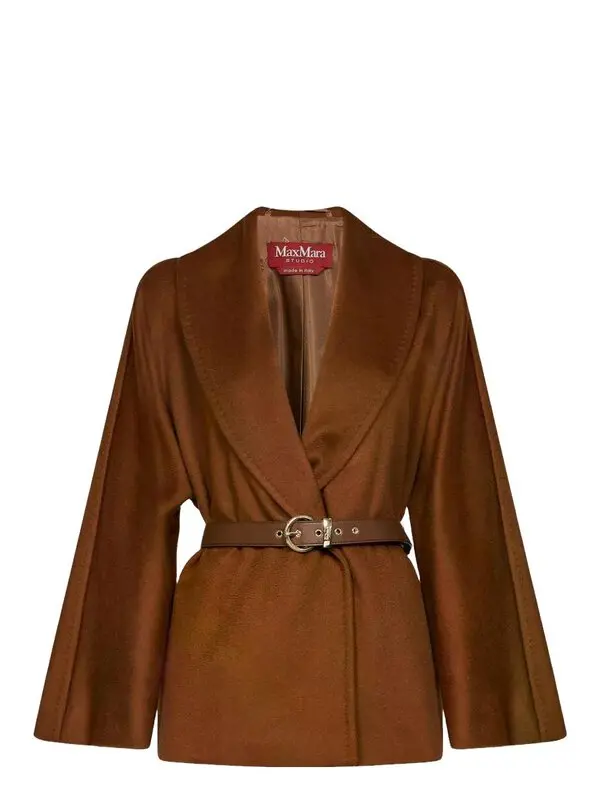 Max Mara Abissi Belted Shawl Collar Jacket - Brown