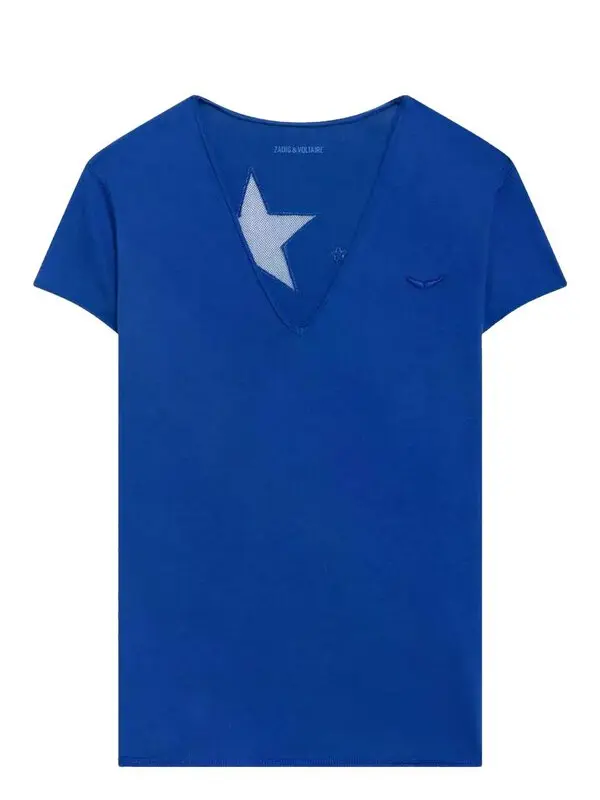 Zadig&Voltaire Fishnet Star-patch V-neck T-shirt - Blue