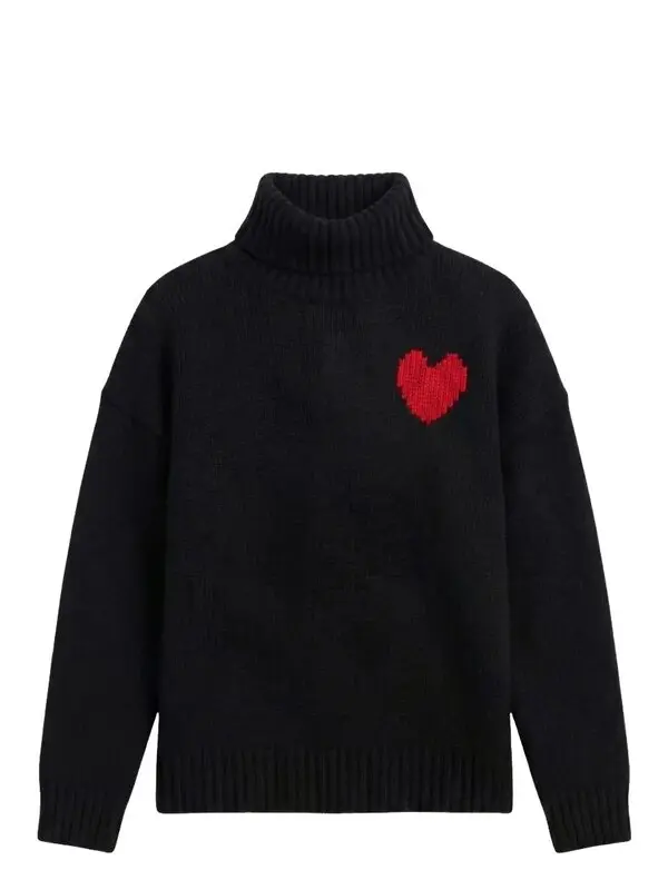 Chinti & Parker Heart Intarsia Roll-neck Sweater - Black