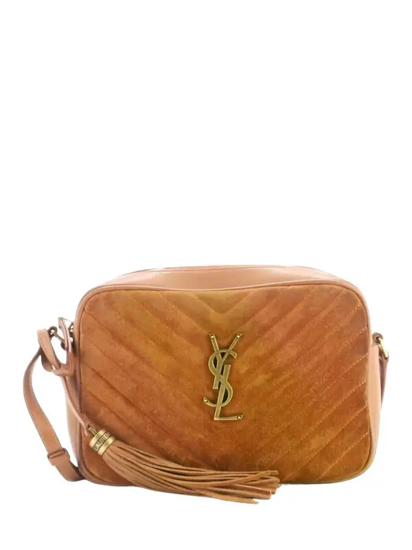 Saint Laurent Matelassé Chevron Suede Small Camera Bag - Brown