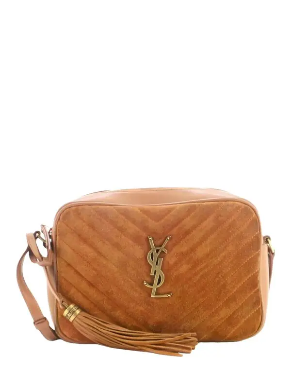 Saint Laurent Matelassé Chevron Suede Small Camera Bag - Brown
