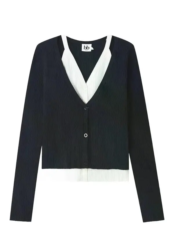 B+AB Ribbed Layered Cardigan - Blue