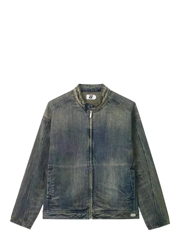 Izzue Acid Wash Denim Jacket With Zip Fastening - Blue