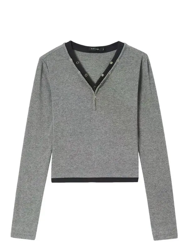TOUT A COUP Tout À Coup Long-sleeve Press-stud V-neck T-shirt - Grey
