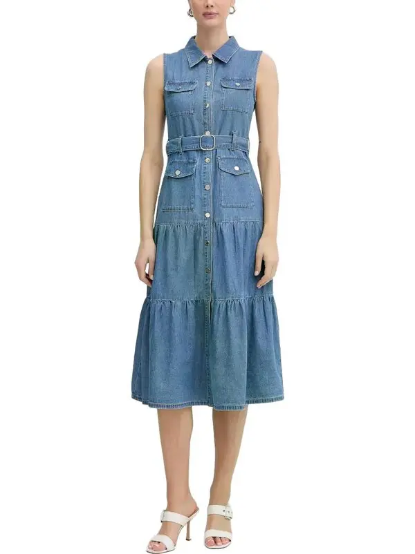 MORGAN Nautica Belted Tiered Midi Dress - Blue