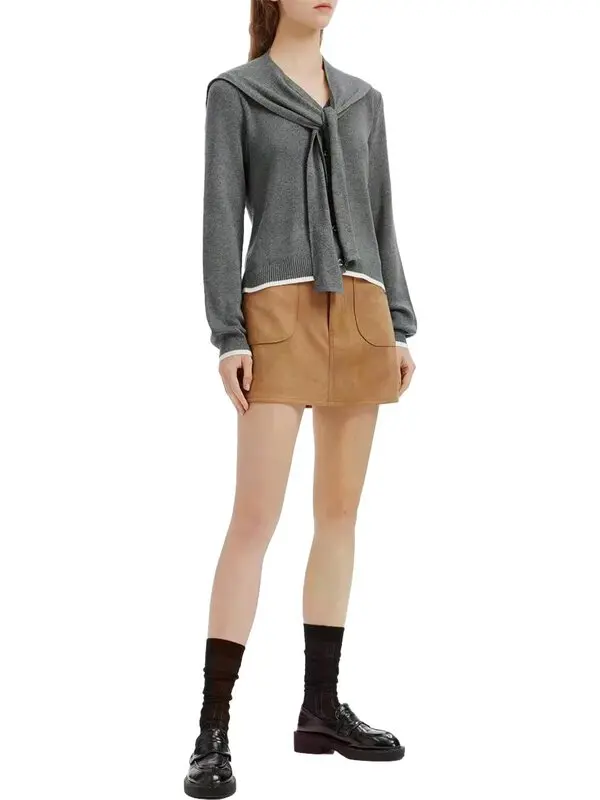 B+AB Sailor-collar Contrast-trim Cardigan - Grey