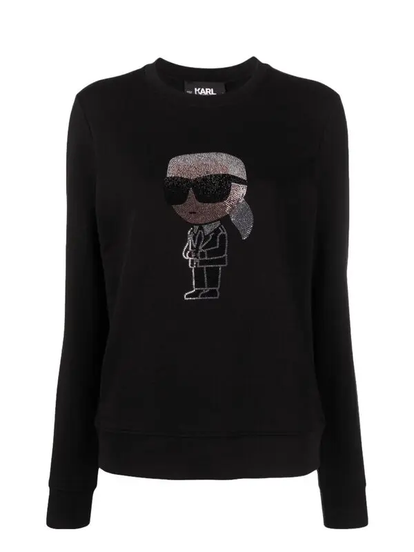Karl Lagerfeld Ikonik 2.0 Embellished Cotton Sweatshirt - Black