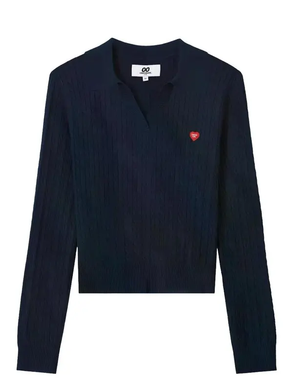 CHOCOOLATE Cable Knit Polo Sweater With Heart Applique - Blue