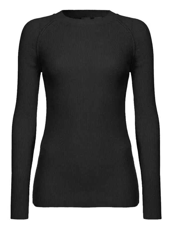 Pinko Round Neck Ribbed Knit Top - Black