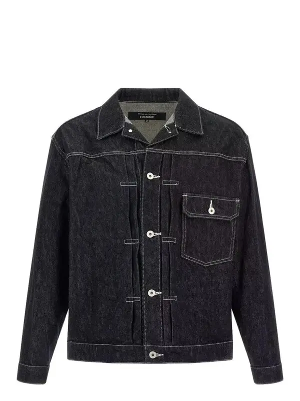 Comme Des Garçons Pleated Detail Denim Jacket - Blue