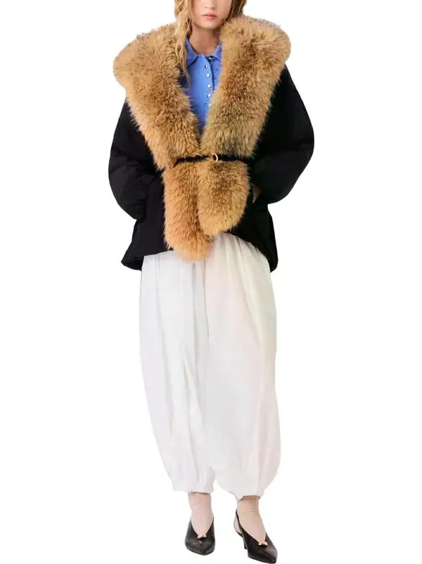 Maje Faux Fur Trimmed Shawl Collar Coat - Black