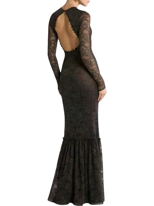 Etro Long Jersey Dress With Floral Lace And Open Back - Brown
