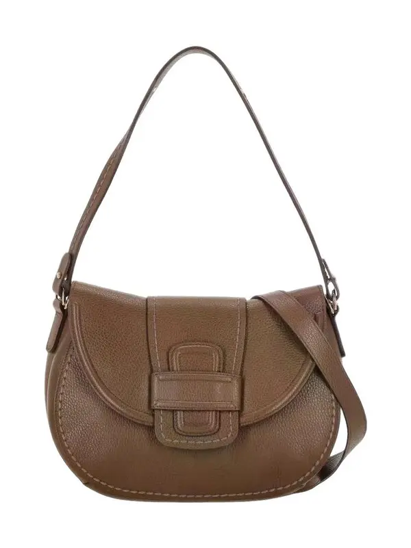 VISONA` Grainy Leather Shoulder Bag - Brown