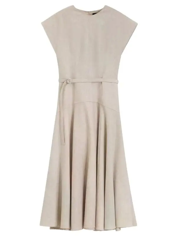 BOSS Belted Maxi Dress In Melange Flannel - Neutrals
