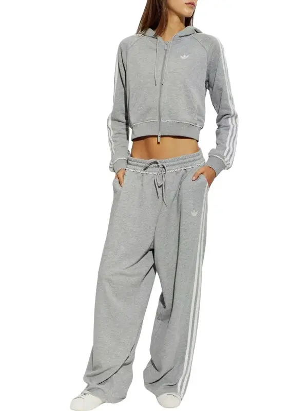Adidas Logo Embroidered Zip-up Hoodie - Grey