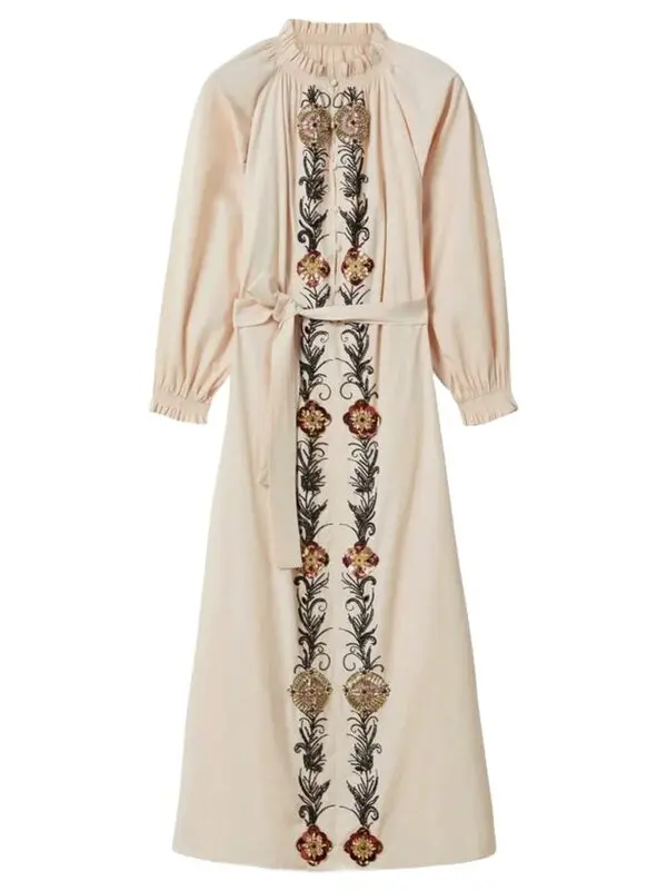 La DoubleJ Embroidered Ruffle-trimmed Dress - Nude