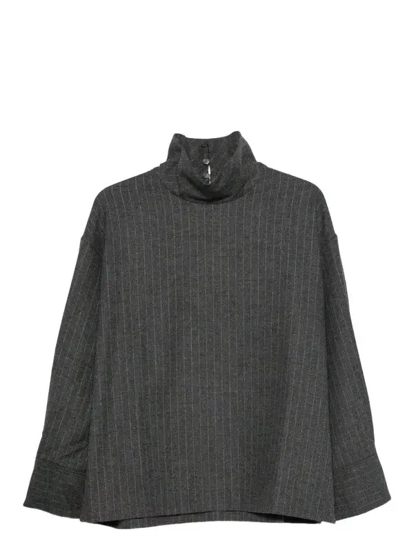 LA PISCINE Pinstripe High Neck Blouse - Grey