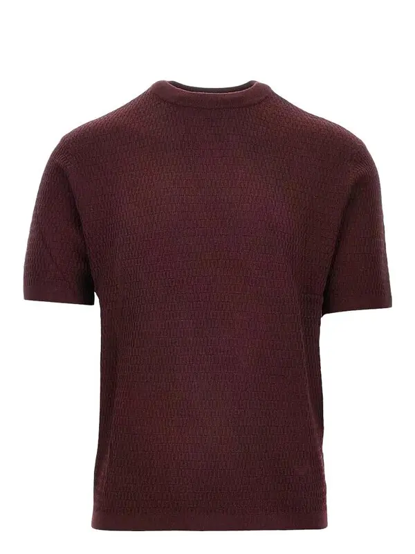 Emporio Armani Textured Knit Short Sleeve Sweater - Red