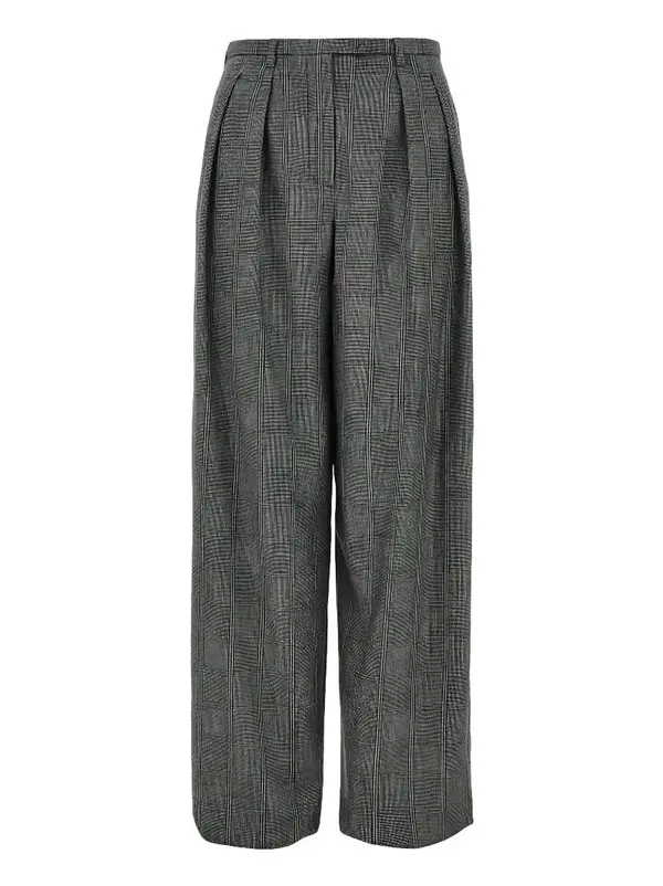 Emporio Armani Check Pattern Pleated Tailored Trousers - Black