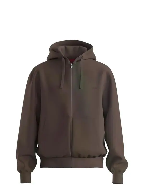 Hugo Cotton Terry Zip-up Hoodie With Logo Print - Brown