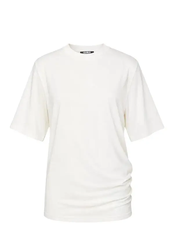 CLUB21 COLLECTION Willa Ruched Mock Neck Top - Neutrals