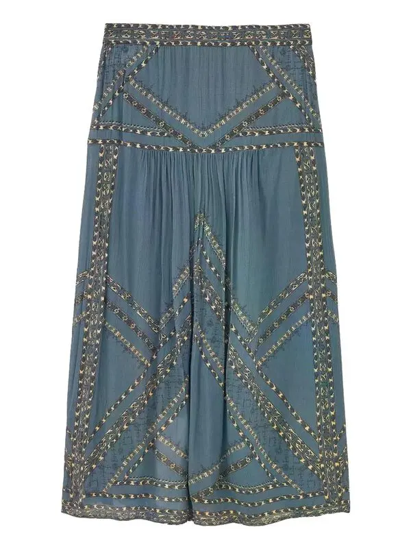 Ba&sh Geometric Print Pleated Midi Skirt - Blue