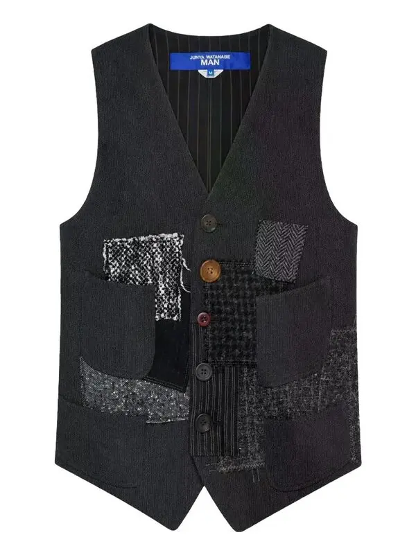 Junya Watanabe Patchwork V-neck Vest - Black