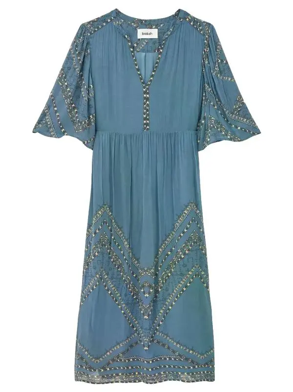 Ba&sh Geometric Print V-neck Midi Dress - Blue