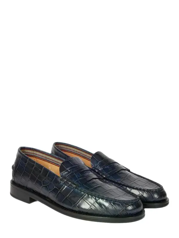 Paul Smith Navy Croc-embossed Leather Loafers - Blue