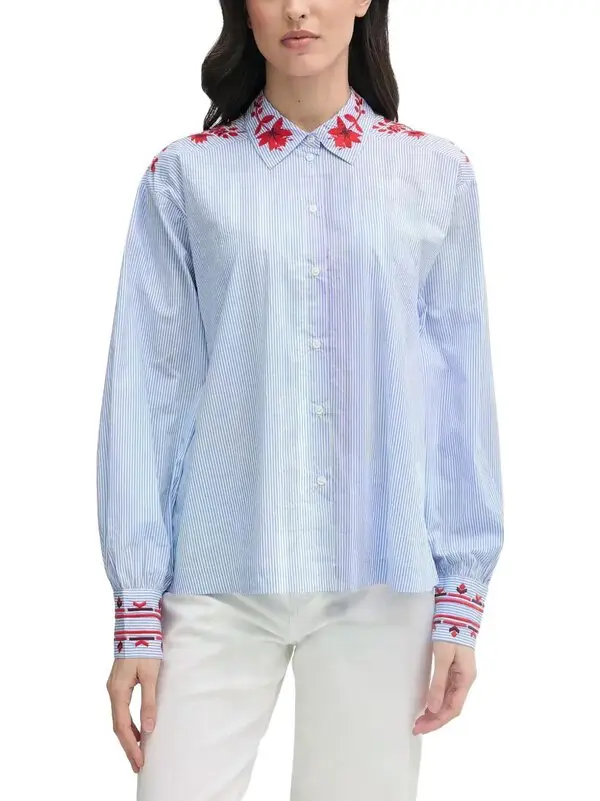 MOS MOSH Striped Floral Embroidered Shirt - Blue