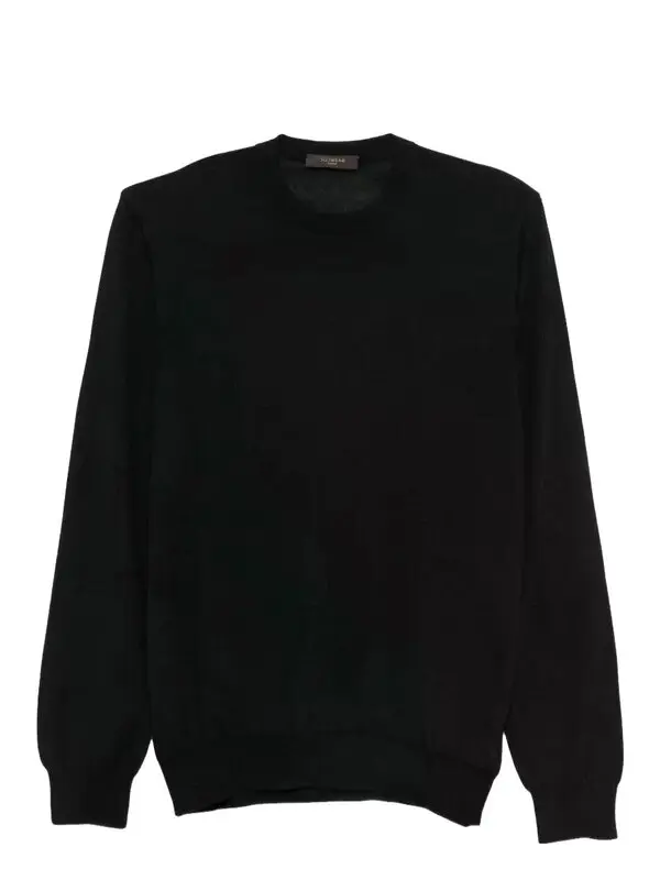 ZANONE Crew Neck Long Sleeve Fine Knit Sweater - Black