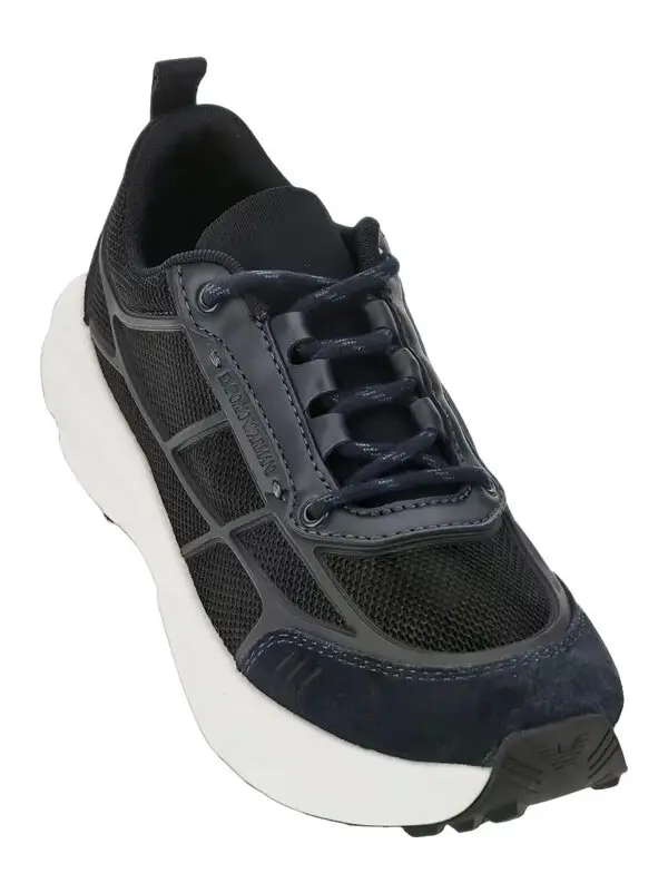 Emporio Armani Mesh Panel And Suede Trim Sneakers - Black