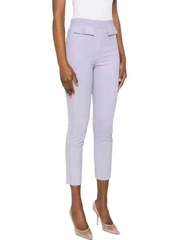 Elisabetta Franchi Double-layer Stretch Crêpe Trousers With Embroidered Logo - Purple