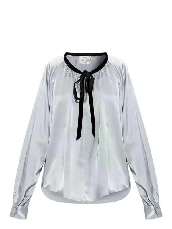 FORTE_FORTE Tie-neck Silk Satin Top - Grey