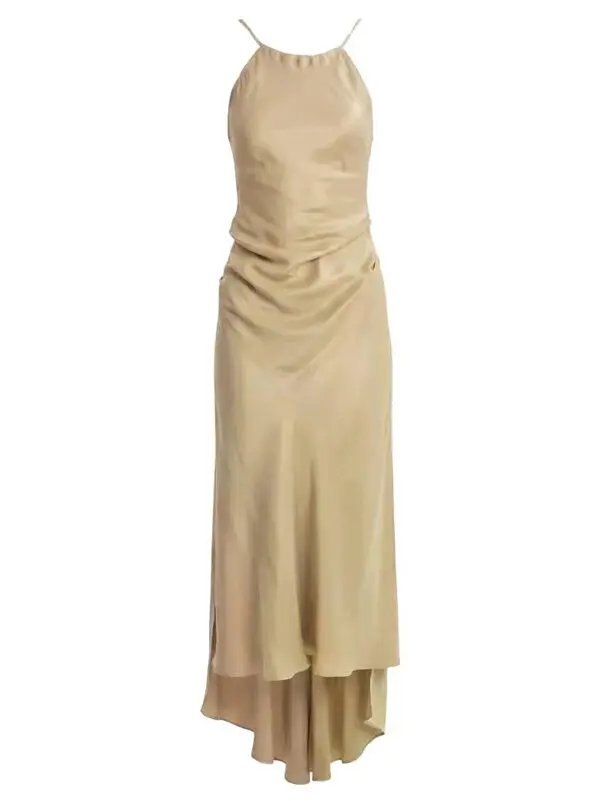 IRINA SCHROTTER Leyla Ruched High-low Midi Dress - Neutrals