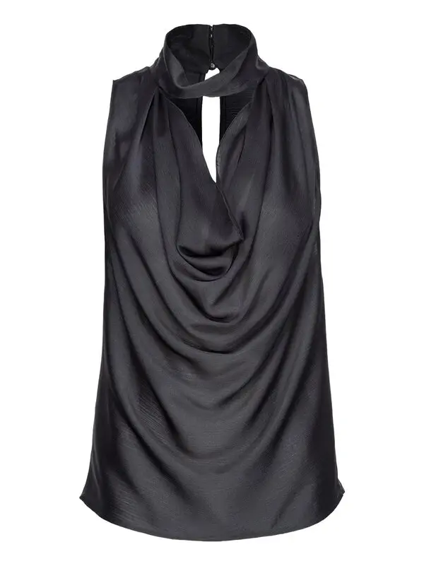 Pinko Crinkle Draped Satin Sleeveless Top - Black