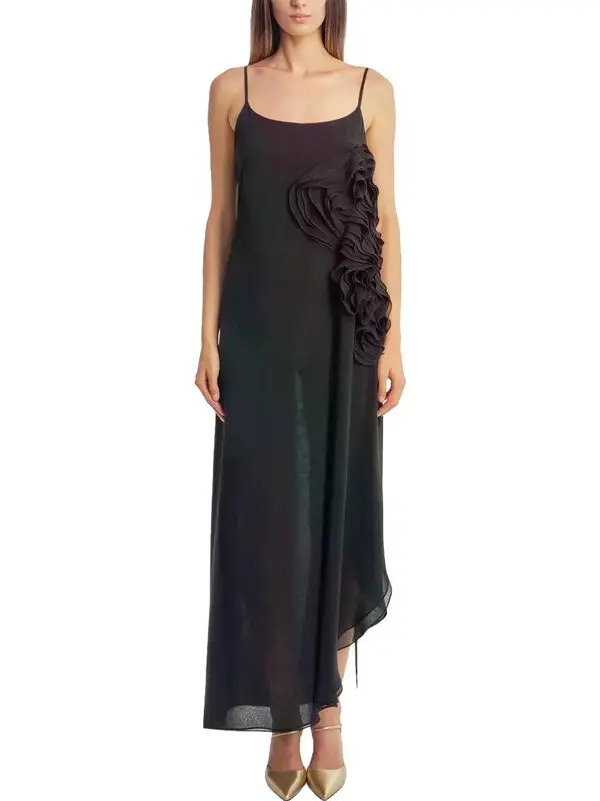 IRINA SCHROTTER Azalea Ruffled Asymmetric Maxi Dress - Black