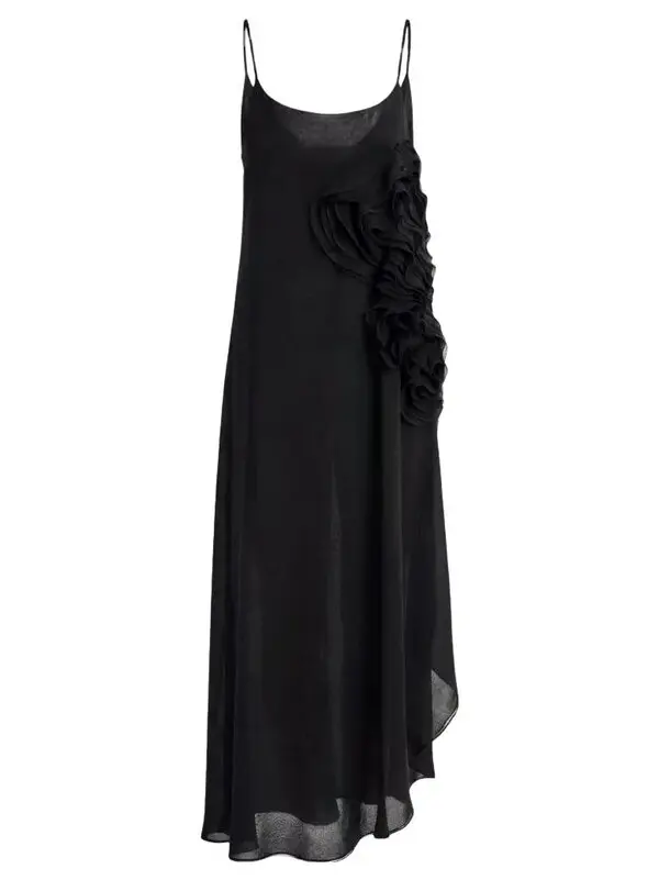 IRINA SCHROTTER Azalea Ruffled Asymmetric Maxi Dress - Black