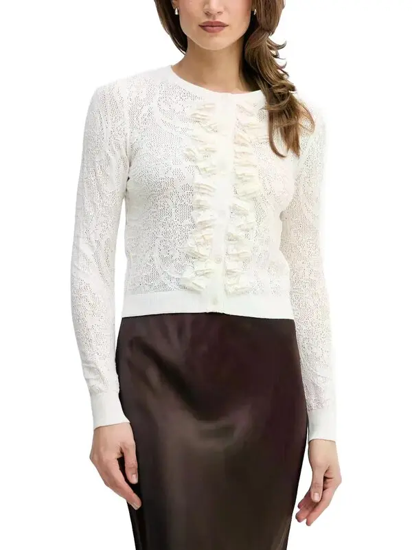 OUI Ruffled Pointelle-knit Cardigan - White