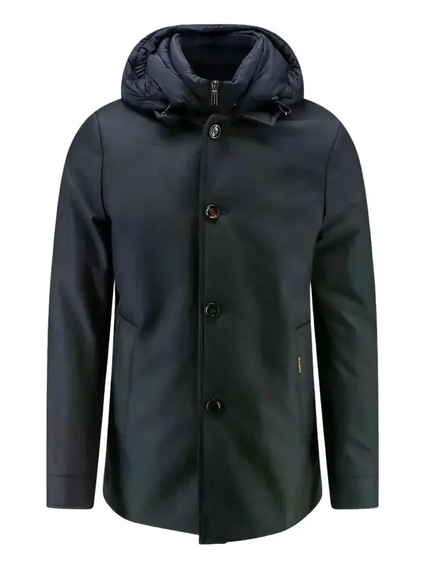 MOORER Hooded Button-up Jacket - Blue