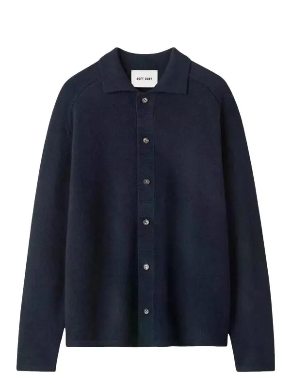 Soft Goat Cashmere Button-up Cardigan - Blue