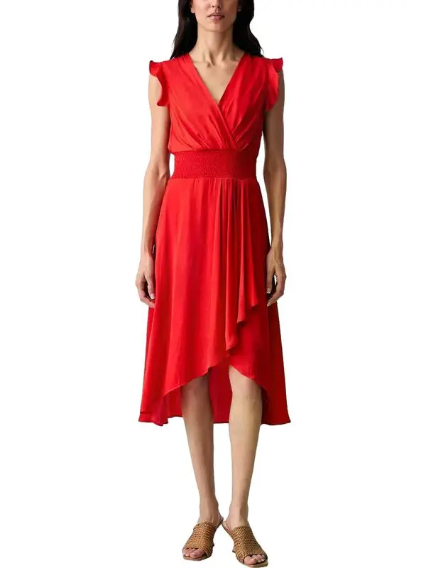 MORGAN Rwally Ruffled Asymmetric Hem Midi Dress - Red