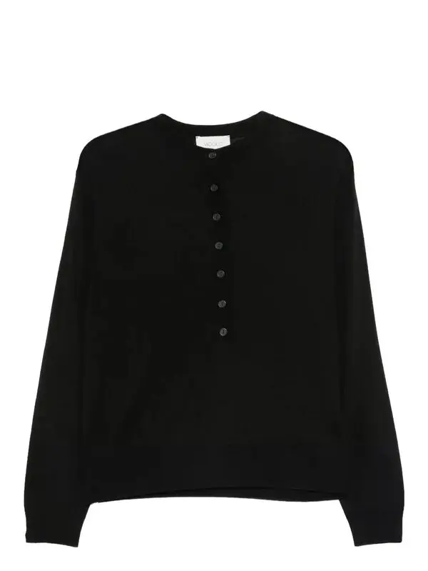 VICOLO Button-up Crew Neck Sweater - Black