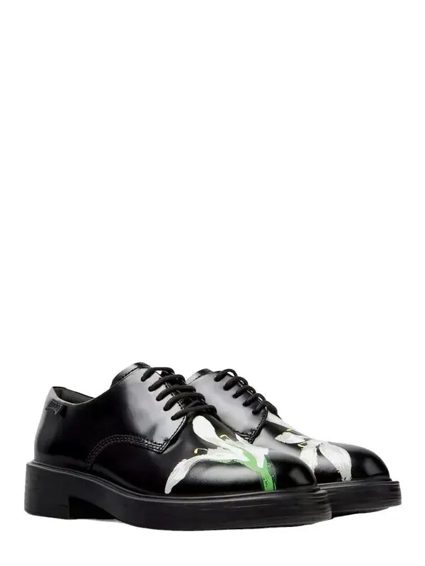 Camper Twins Floral Print Leather Derby Shoes - Black