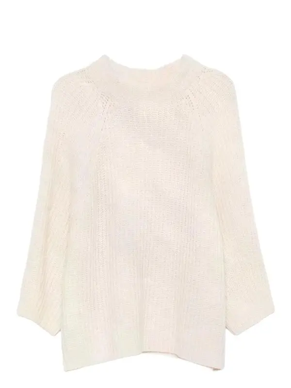 EMERSON RENALDI Ribbed-knit Batwing-sleeve Top - Neutrals