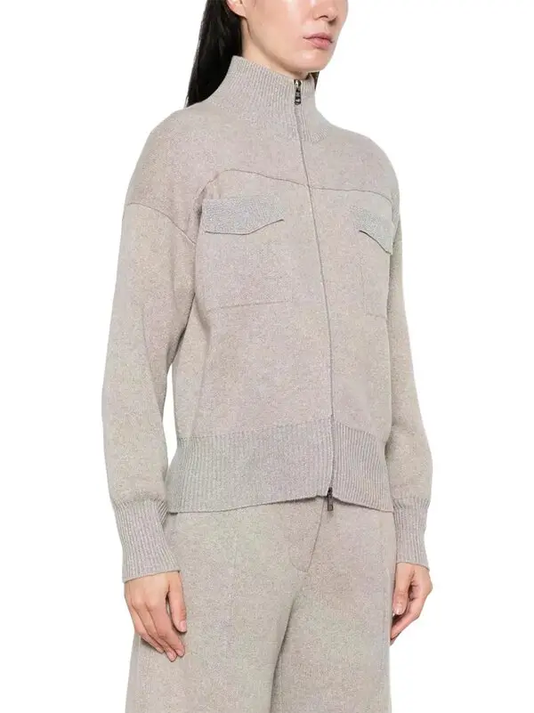 PANICALE Zip-up Ribbed-trim Cardigan - Neutrals